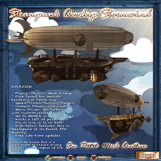 Second Life Marketplace - [spn] Steampunk Airship Stormwind Petite Edition